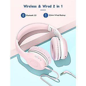 Neesolo Kids Wireless Headphones, Kids Headphones Girls with Microphone, Wireless 5.0 Stereo Sound Kids Headset for School, Comfort-Fit Over Ear Children Headphones for iPad Tablet Home School