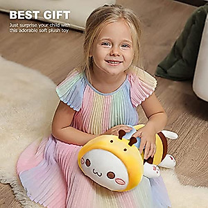 Onsoyours Cute Kitten Bee Plush Toy Stuffed Animal Kitty Soft Anime Cat Plush Pillow for Kids (Yellow Cat Bee, 12")