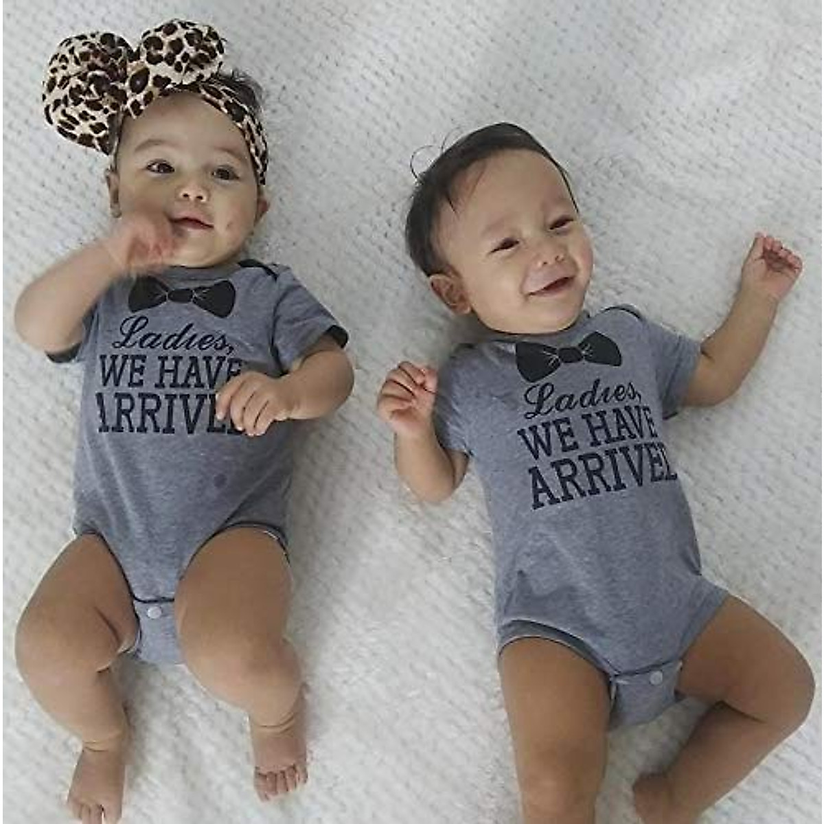 bakjuno Newbron Gentleman Rompers Baby Boy Bodysuits Cute Twins Romper (Gray02, 0-3 Months)