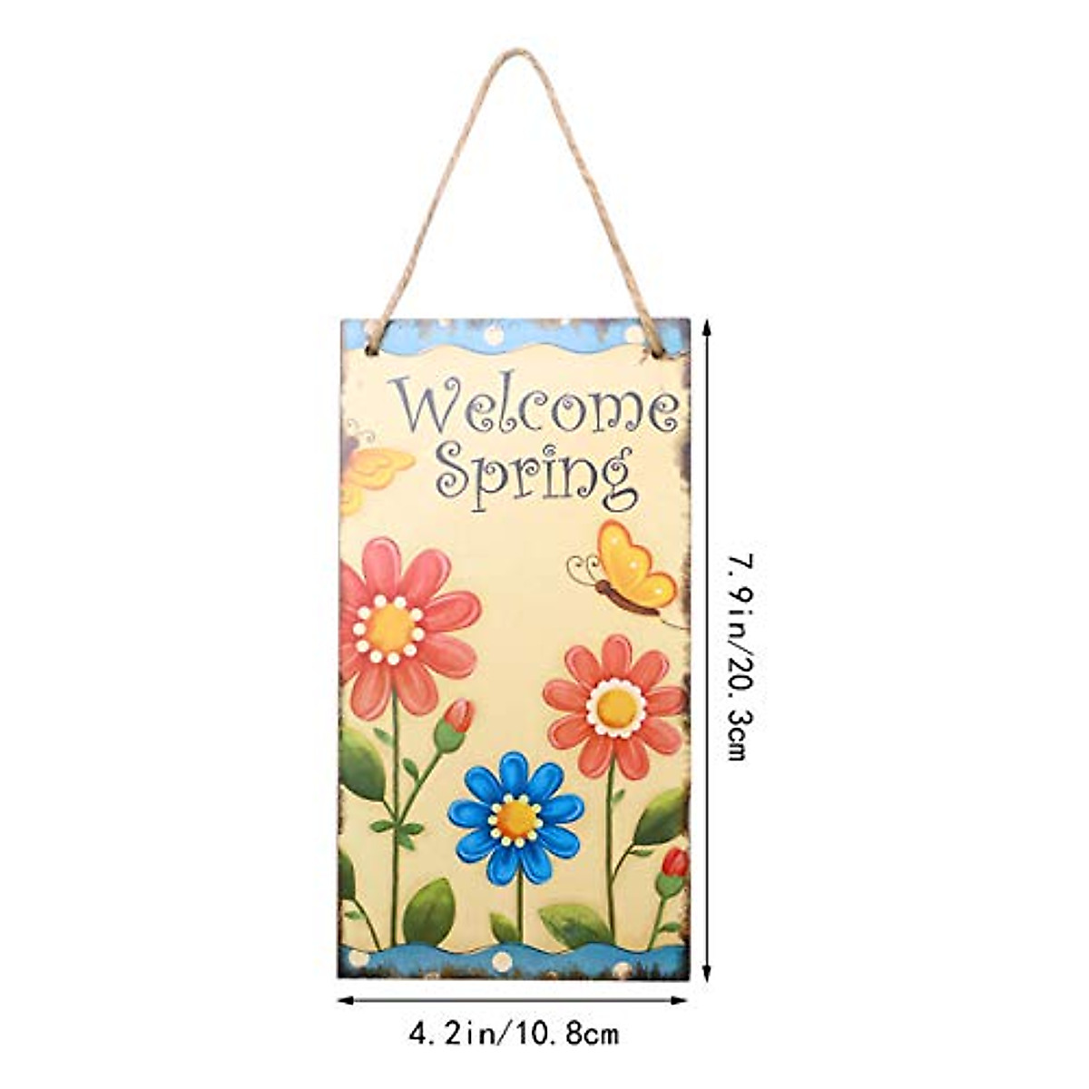 OULII Easter Gift Happy Easter Plaque Wooden Hanging Plaque Festival Wall Door Decorative Sign Hanger Home Decoration Photo Props Favors (Welcome Spring)