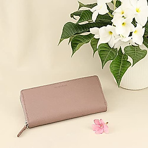 BOTANNER Genuine Leather Womens Zip Around Wallet RFID Blocking 8 Credit Card Slots 2 Bill Sections Zip Section for Coins 2 Slip pockets | Gift for Her (Pink)