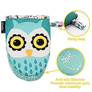 Alselo Mini Oven Mitts,2pk - Silicone Little Kitchen Gloves, Heat Resistant with Non-Slip Grip and Soft Quilted Cotton Lining for Safe Backing Cooking Barbecue (Green, 2)