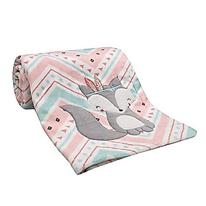 Lambs & Ivy Little Spirit Coral/White/Blue Chevron Fox Luxury Baby Blanket