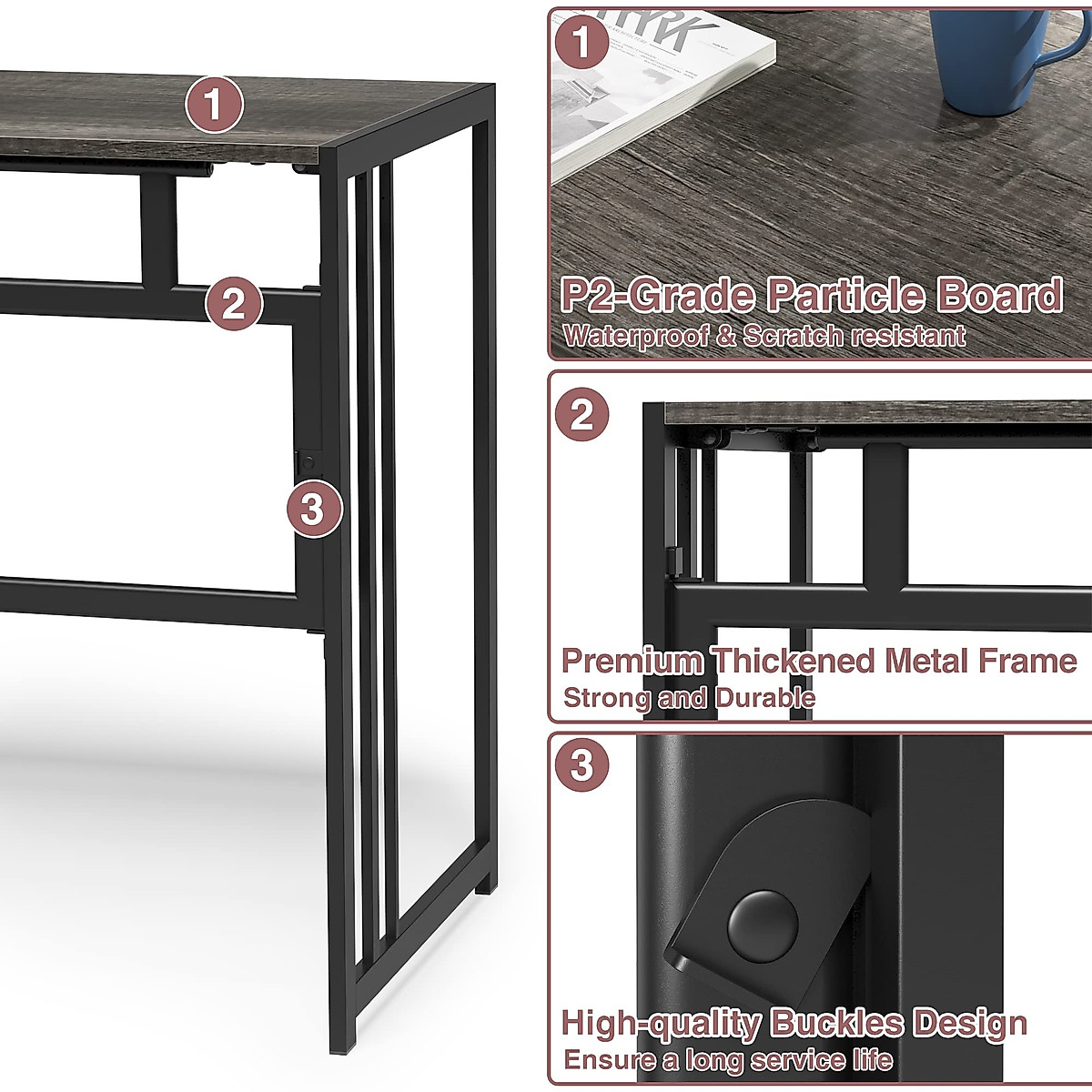 Gezen Folding Desk 40'' Computer Desk for Home Office, No Assembly Office Desk Foldable Simple Study Writing Desk Table for Small Spaces(Dark Grey)