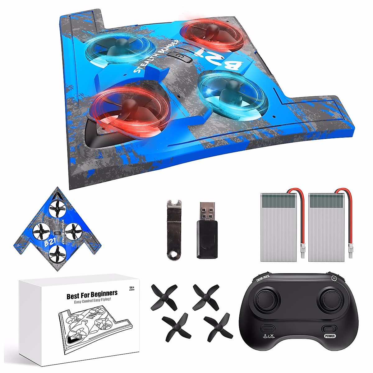 LM19-C Remote Control Airplane Stealth Fighter Jet for Beginner, 2.4GHz RC Planes Indoor Drone for Kids with Altitude Hold, Headless Mode, 3D Flip, Stunt RC Airplanes Gifts for Boys Girls, 2 Batteries