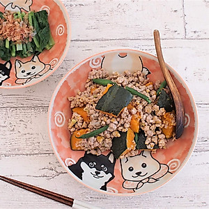 minoru touki minoware Shiba Inu Dog Design Shallow Bowl 2-Color Set (Pink Blue) Made in Japan