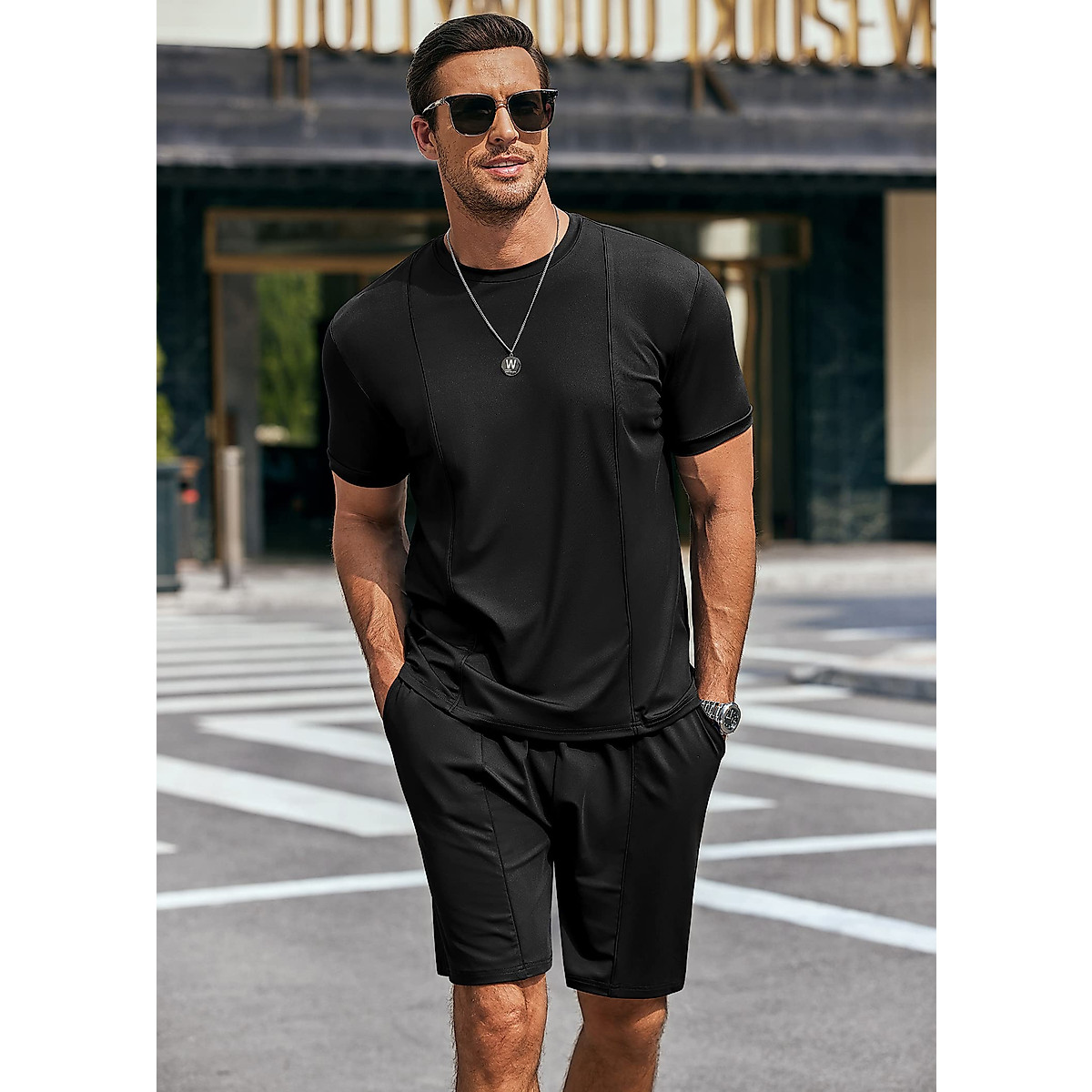 COOFANDY Men's Short Sets 2 Piece Outfits Fashion Summer Tracksuits Casual Sports Crew Neck T-Shirt Drawstring Shorts Set