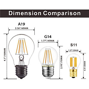Hizashi Super Mini Globe S11 LED Light Bulb, Dimmable, 4W E17 Intermediate Base 40S11 LED Filament Replacement Bulb, 40 Watt Equivalent, Warm White 2700K for Cabinet, Closet, Desk Lamp - 4 Pack