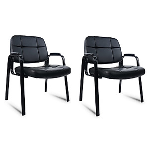 CLATINA Big & Tall 400 lbs Waiting Room Guest Chair, Leather Office Reception Chair No Wheels with Padded Arms for Elderly Home Desk Conference Room Lobby Side Salon Clinic, Black(2 Pack)