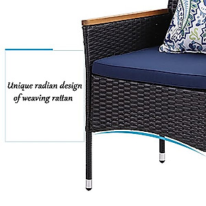 PHI VILLA 35" Rattan Patio Dining Chairs, Outdoor Furniture Wicker Dining Chairs with Removable Cushions Perfect for Backyard, Bistro, Garden, 2pcs, Black