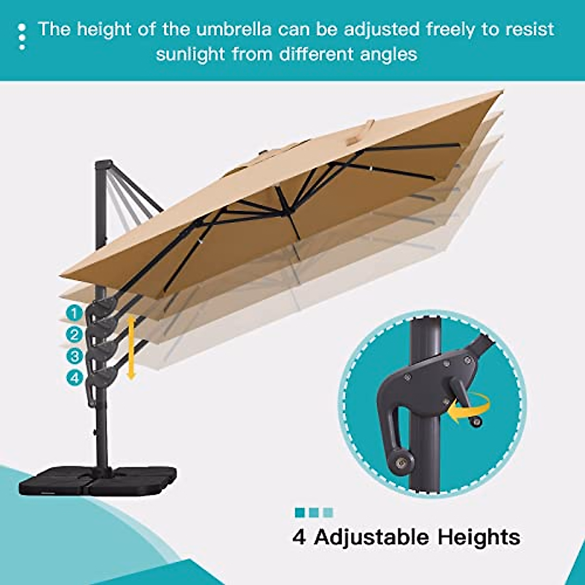 Sunnyglade 10x13Ft Cantilever Patio Umbrella Rectangular Deluxe Offset 360°Rotation & Integrated Tilting System Hanging Umbrella for Market Garden Deck Pool Backyard Patio (Tan)