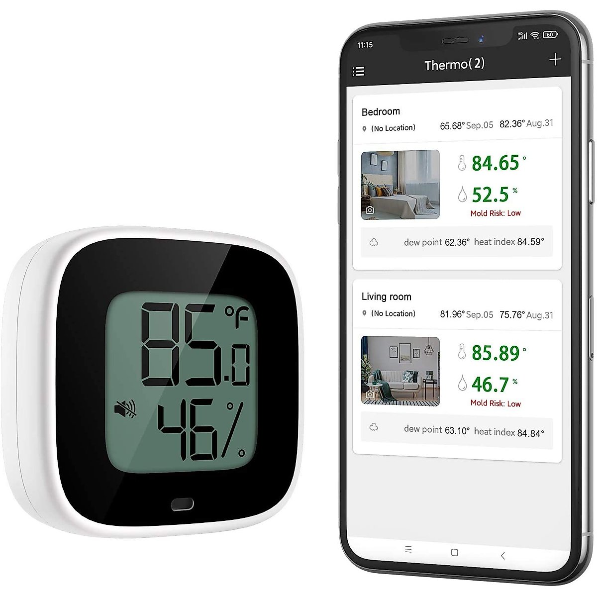 Wireless Thermometer Hygrometer for iPhone/Android, Smart Bluetooth Humidity Temperature Sensor with Alarm and Data Storage for Green House Guitar Camera Storage Humidor Incubator Monitor