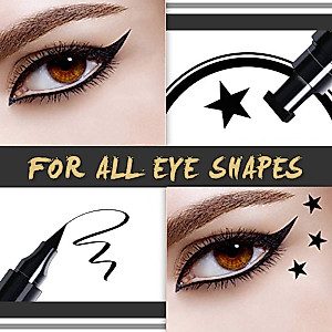 FATUXZ Double-headed Liquid Eyeliner Pen Stamp Super Slim Gel Felt Tip Waterproof Long Lasting Makeup Tool(Heart/Moon/flower/Star Shape Stamp Pen, 4 Styles/Set)