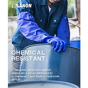 LANON 26" Elbow Length PVC Chemical Resistant Gloves, Heavy-Duty Long Rubber Gloves, Acid, Alkali & Oil Protection, XL