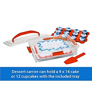 Buddeez Cupcake and Cake Carrier; Stackable Holder includes [CUT/SERVE UTENSIL Under Lid]