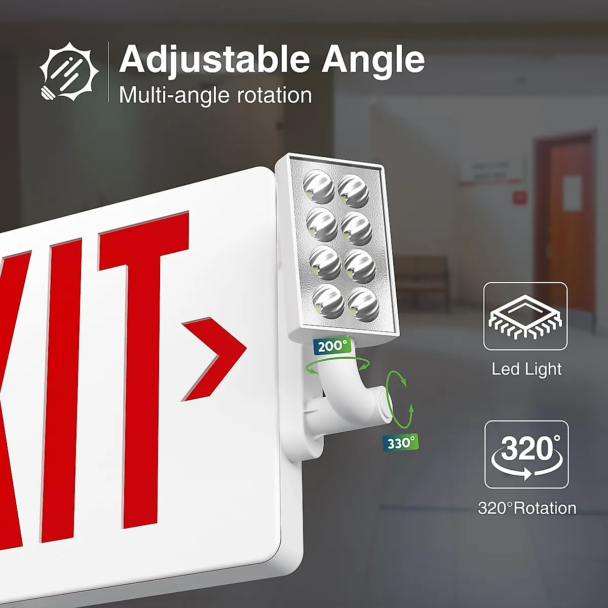 FREELICHT 6 Pack LED Double-Sided Exit Sign with Emergency Lights,Adjustable LED Emergency Exit Lights with Battery Backup，Exit Sign for Business，Hard Wired，UL Certified，AC 120/277V，