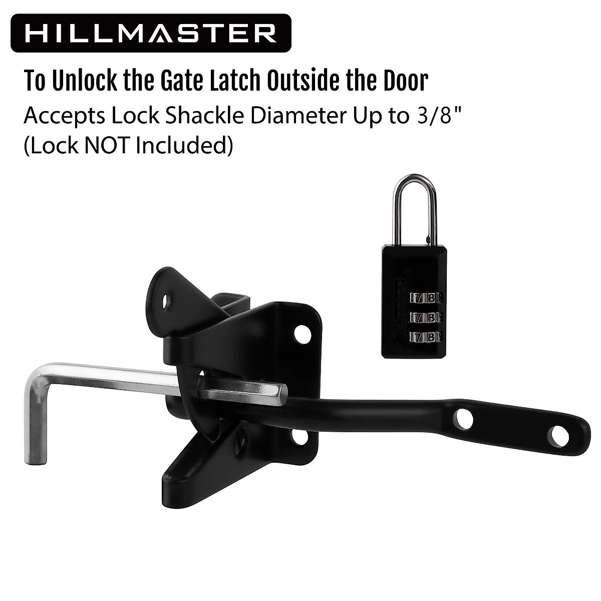 HILLMASTER Upgrade Self-Locking Gate Latch for Wooden Fence Heavy Duty, Automatic Gravity Lever Door Latches with Longer Fasteners & Pull String for Secure Pool, Garden, Black Finish/4.7in
