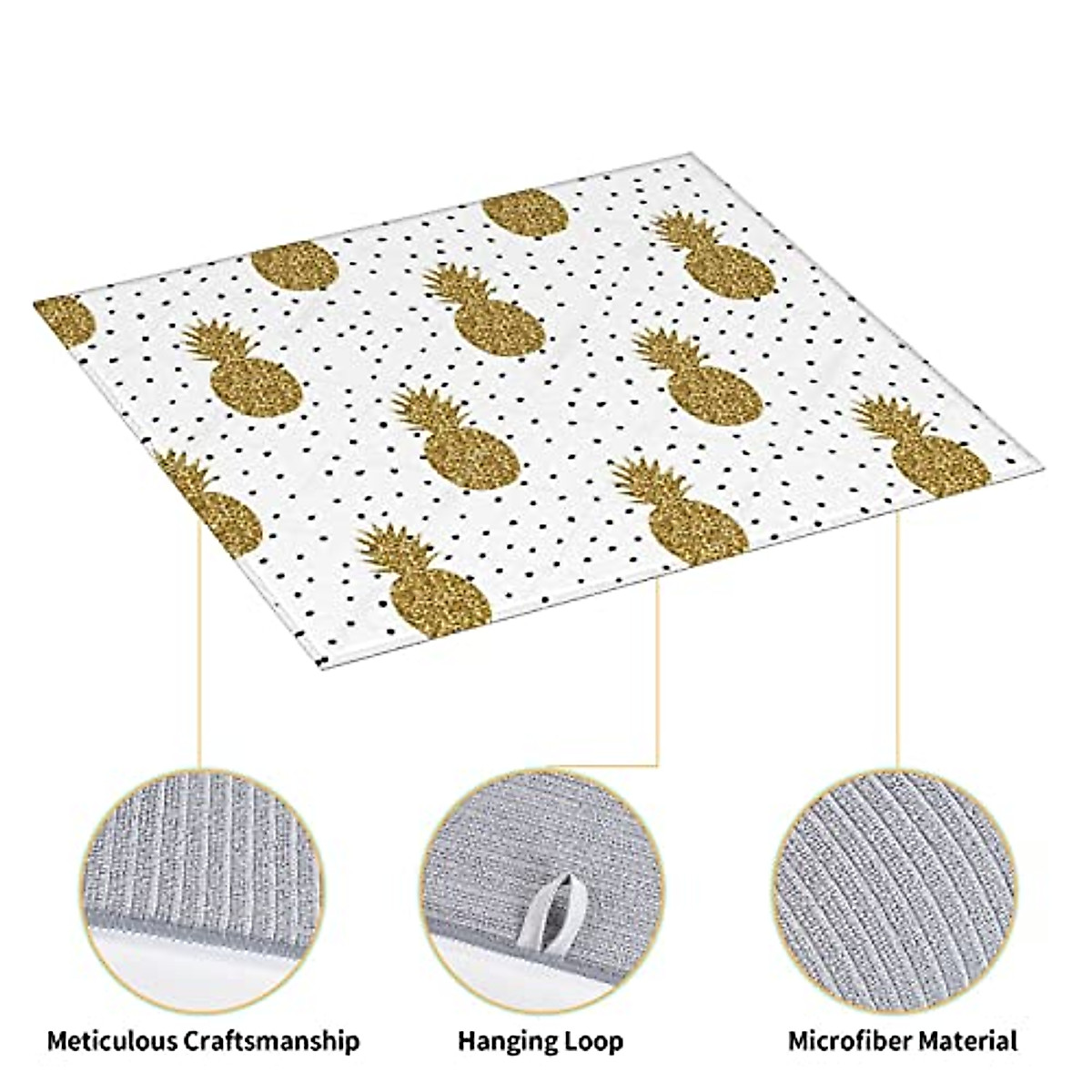 Gold Glitter Pineapples Fruit Printed Drying Mat For Kitchen Ultra Absorbent Microfiber Dishes Drainer Mats Non-Slip Silicone Quick Dry Pad - 18 X 16inch