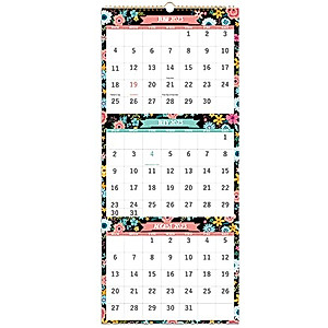Calendar 2023-2024 - 3 Month Display Wall Calendar (Folded in one Month), 11.3" x 26" (when opened), Jul 2023 - Jun 2024, Vertical Calendar with Thick Paper, For Daily Organizing & Planning