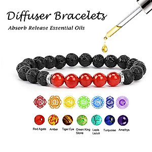 YISSION 7 Chakra Bracelets for Women Men, Essential Oil Beaded Bracelets, Lava Rock Natural Stone Yoga Bracelet Stretch Bracelet Set