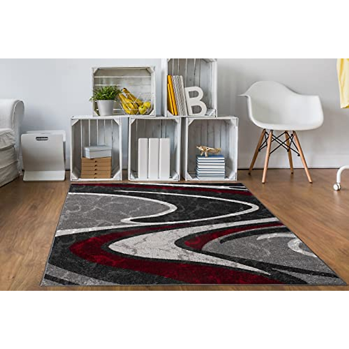 Ladole Rugs Innovative Spirals Abstract Pattern Area Rug Living Room Bedroom Entrance Hallway Carpet in Red Grey Black 5x8 (5'3" x 7'6" 160cm x 230cm) 5x7 8x10 9x12 2x10 4x6 feet