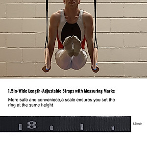 YOELVN Wood Gymnastic Rings with Adjustable Number Suspension Trainer Straps with Cam Buckle 15ft Olympic Rings 32/28mm Heavy Duty 1543/992lbs for Pull Up Bar Workout Exercise Gym Hanging Rings Indoor