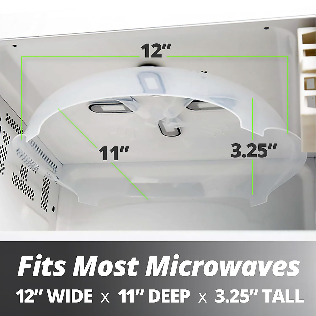 Hover Cover Magnetic Splatter Cover, 12-Inch Clear BPA-Free Food Lid, Vented Plate Guard with Steam Vents, Anti-Splash Microwave Lid, Dishwasher Safe, Space-Saving Magnetic Storage - Black 2 Pack