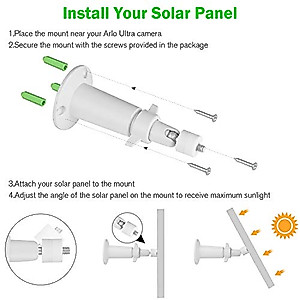 Uogw Solar Panel Charge for Arlo Pro 3/Arlo Pro 4/Arlo Ultra/Ultra 2, with 11.5ft Waterproof Magnetic Power Cable, Adjustable Mount(Silver)(NOT for Arlo Essential Spotlight)