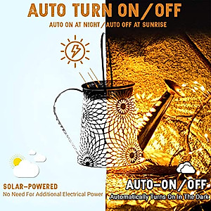 TRESELM Solar Watering Can with Cascading Lights, Outdoor Decorative Hanging Solar Lantern Gardening Gifts for Patio Lawn and Backyard