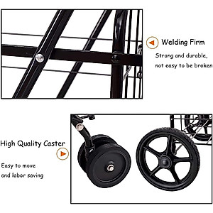 Nightcore Folding Shopping Cart, Large Grocery Utility Cart w/Dual Swiveling Wheels & Double Storage Baskets, Light Weight Trolley w/Portable Handle, Ideal for Laundry Book Luggage Travel (Black)
