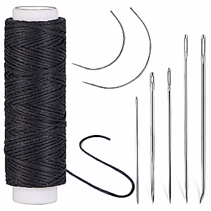 Ftyiwu Waxed Thread 32 Yards (Black), Leather Sewing Waxed Thread with Hand Sewing Needles, Leather Sewing Thread Set for Home Upholstery Carpet Leather Canvas Repair and Sewing