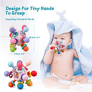 Baby Teething Toys for Babies 0-12 Months, Baby Essentials Rattles Newborn Infant Toys with Convenient Lanyard, 12 Silicone Ball Rotatable Baby Rattle Infant Toy Gift for Newborn Birthday Christmas