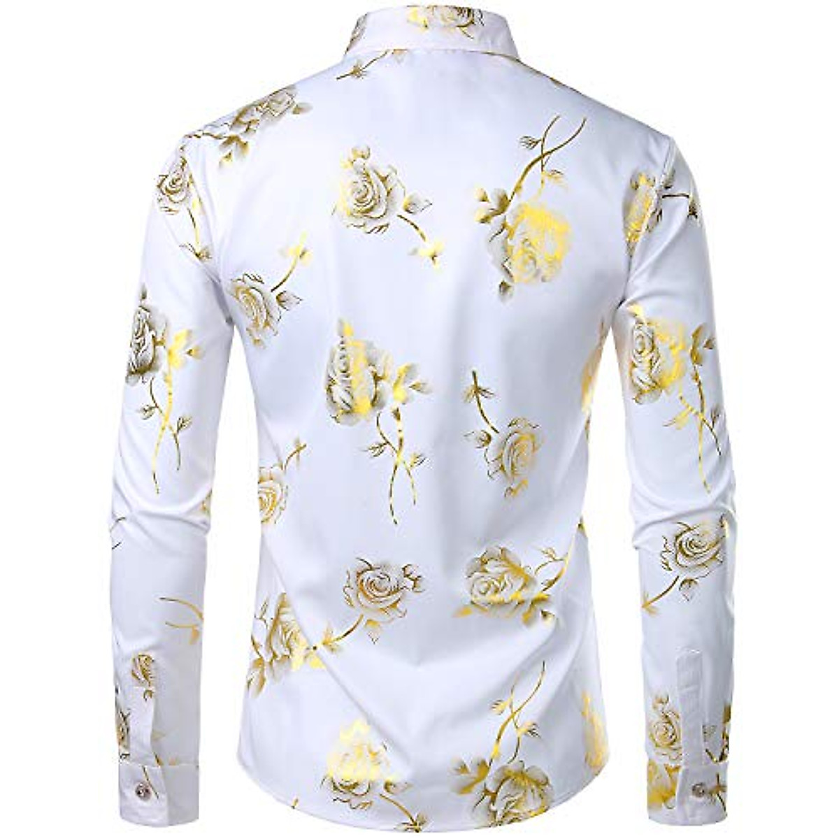 ZEROYAA Mens Hipster 3D Golden Rose Floral Printed Slim Fit Long Sleeve Button Down Dress Shirts ZZCL22 White Medium