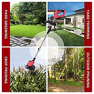 Weed Eater, 21V 2Ah 3-in-1 Li-Ion Cordless String Trimmer with 10Pcs Straw Rope,Weed Wacker Foldable for Home Garden Yard Mowing (red)