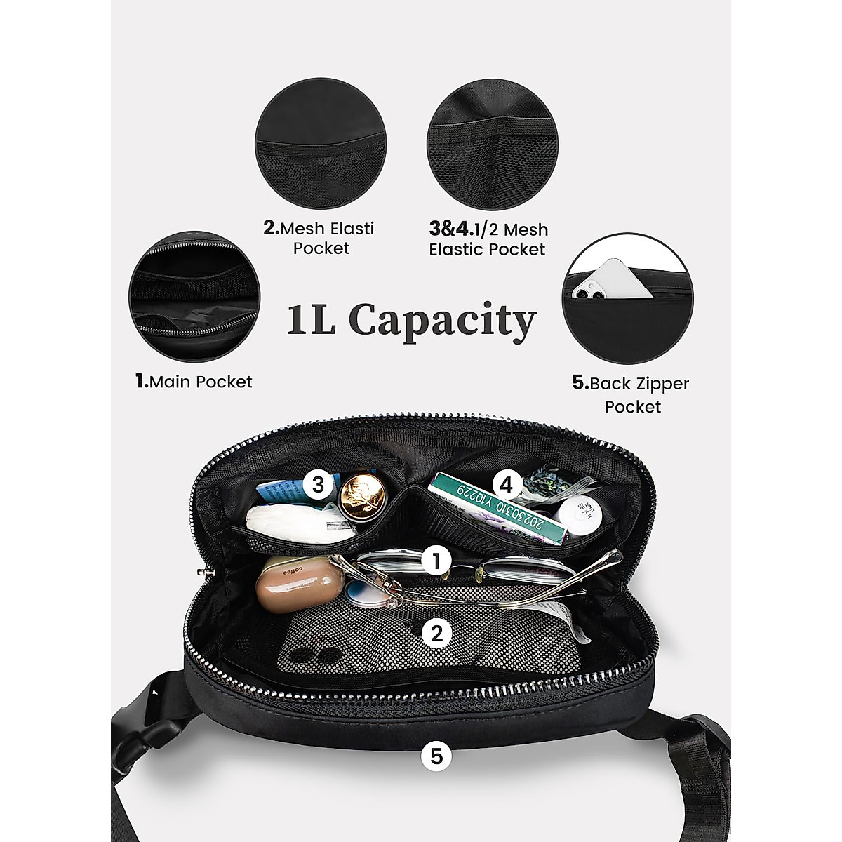 Belt Bag for Women, Meyfancy Unisex Fanny Packs with Adjustable Strap Small Crossbody Black Fanny Pack Fashion Waterproof Everywhere Belt Bag for Traveling Hiking Running Casual