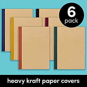 PAPERAGE 6-Pack Composition Notebook Journals, Kraft Cover with Jewel Tone Spines, College Ruled Lined Paper, Small Size (8 in x 5.75 in) – For School, Office, or At-Home Use