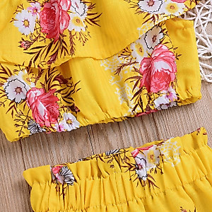 BOEBNOZCV Toddler Baby Girl Floral Halter Ruffled Outfits Set Yellow Strap Crop Tops+ Shorts Pants Summer Clothes Set