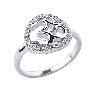 Hindu Pendants Fine 925 Sterling Silver CZ Halo Om Ring (Size 6.5)