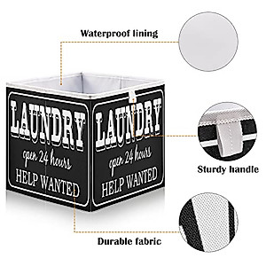 Ollabaky Quote Laundry Room Cube Storage Bin, Foldable Fabric Storage Cube Basket Cloth Organizer Box with Handle for Closet Shelves, Nursery Storage Toy Bin - S