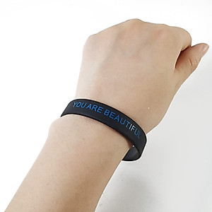 YOOHUA 60CS Inspirational Rubber Bracelet Motivational Quote Silicone Bracelets 20 Styles Black Stretch Wristbands for Men Women Teens