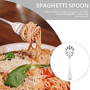 Housoutil Stainless Steel Pasta Server - 9.4inch 304 Pasta Spoon Spaghetti Spoon Server with Teeth - Noodle Spoon Server for Dumpling Ice Cube - Heat Resistant Design