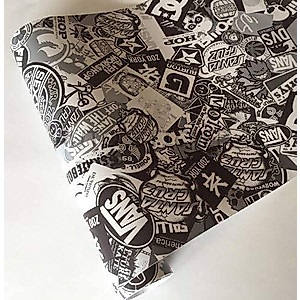 Black&White JDM Cartoon Printed Graphics Stickerbomb Car Vinyl Film Wrap Motorbike Car Decal (50x300 cm)