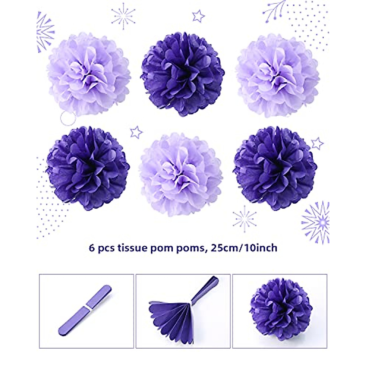 Auihiay 32 Pieces Purple Party Decoration Include Paper Fans, Tissue Paper Pom Poms, Circle Dot Garland and Tissue Paper Tassel for Birthday Wedding Baby Shower Bridal Shower Girls Women Party