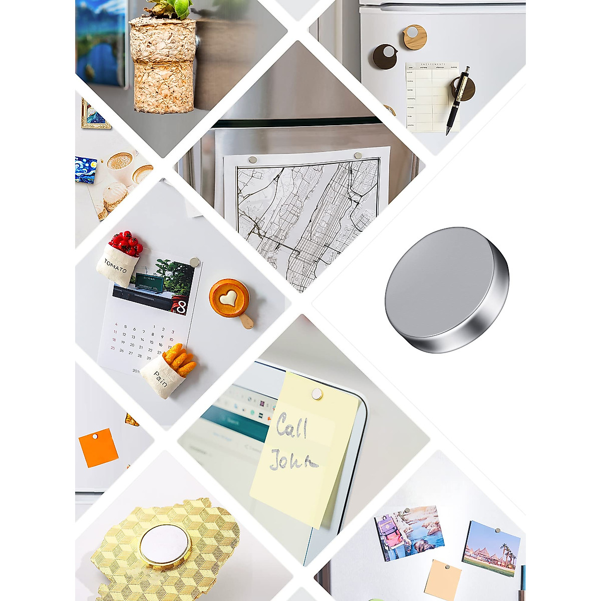 SMARTAKE 45 Pcs Refrigerator Magnets, Small Round Fridge Magnets, Multi-Use Premium Neodymium Office Magnets for Fridge, Whiteboard, Billboard in Home, Kitchen, Office and School (Silver)