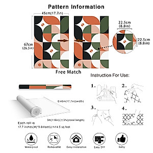 HAOKHOME 96130-1 Peel and Stick Wallpaper Geometric Olive/MistyRose/White/Black/Red Modern Wall Decor Bathroom Removable Contact Paper 17.7in x 9.8ft