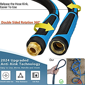 Hybrid Garden Hose 100 FT x 5/8",Heavy Duty Water Hose With 3/4" Solid Brass Fittings, No-Tangle & No-Kink,Tough & Flexible,Durable& Lightweight,Non-Expanding Garden Hoses for Yard, Outdoor, RV