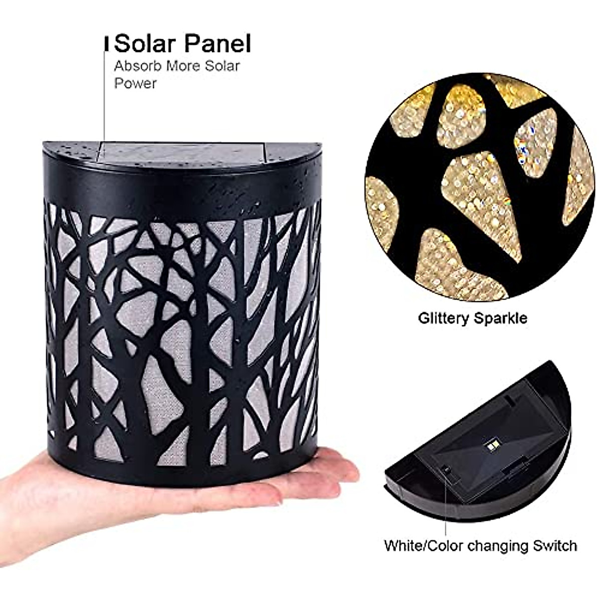 Timeflies Solar Wall Lights Outdoor Decorative, Outdoor Wall Sconce Black Forest Lighting, 2 Modes, Black, 2 Pack