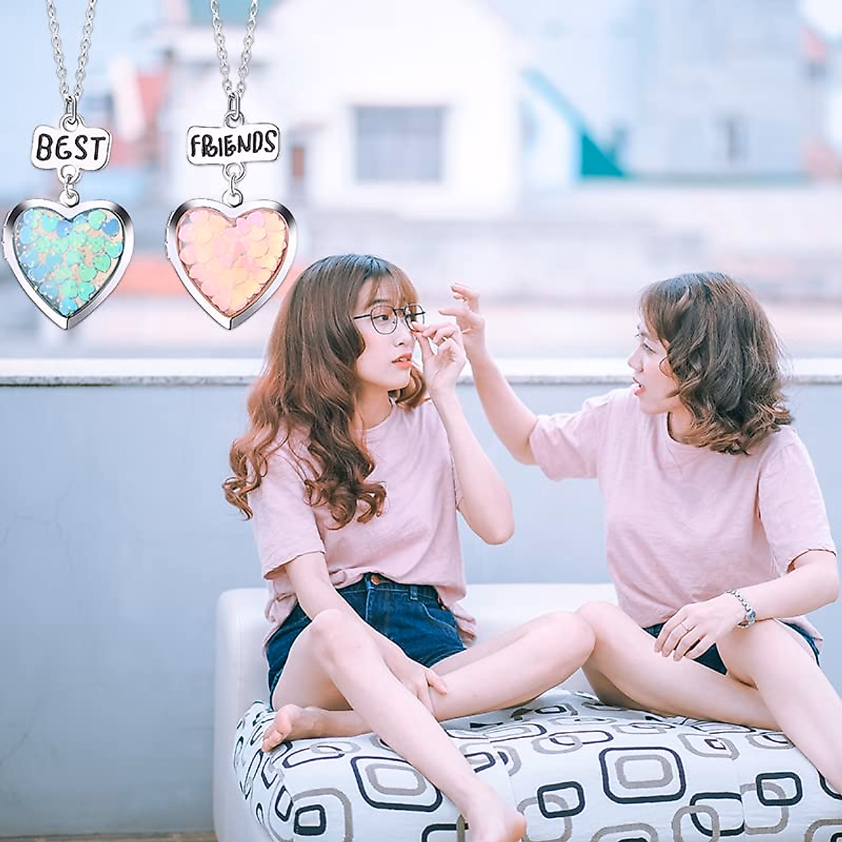 Kefley Heart Locket Necklace for Best Friends Matching Friendship Necklaces for 2 Girls Bff Birthday Christmas Gifts for Girl Bestie Necklace for Friends Sweet Gifts for Girls
