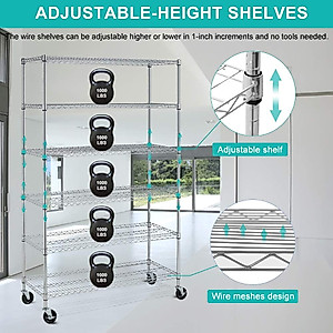 6-Tier Storage Shelves Wire Shelving with Wheels Heavy Duty Metal Shelves Tall Steel Shelving Units Adjustable 6000lbs Capacity Rolling Shelf Racks for Restaurant Garage Pantry Kitchen, Chrome