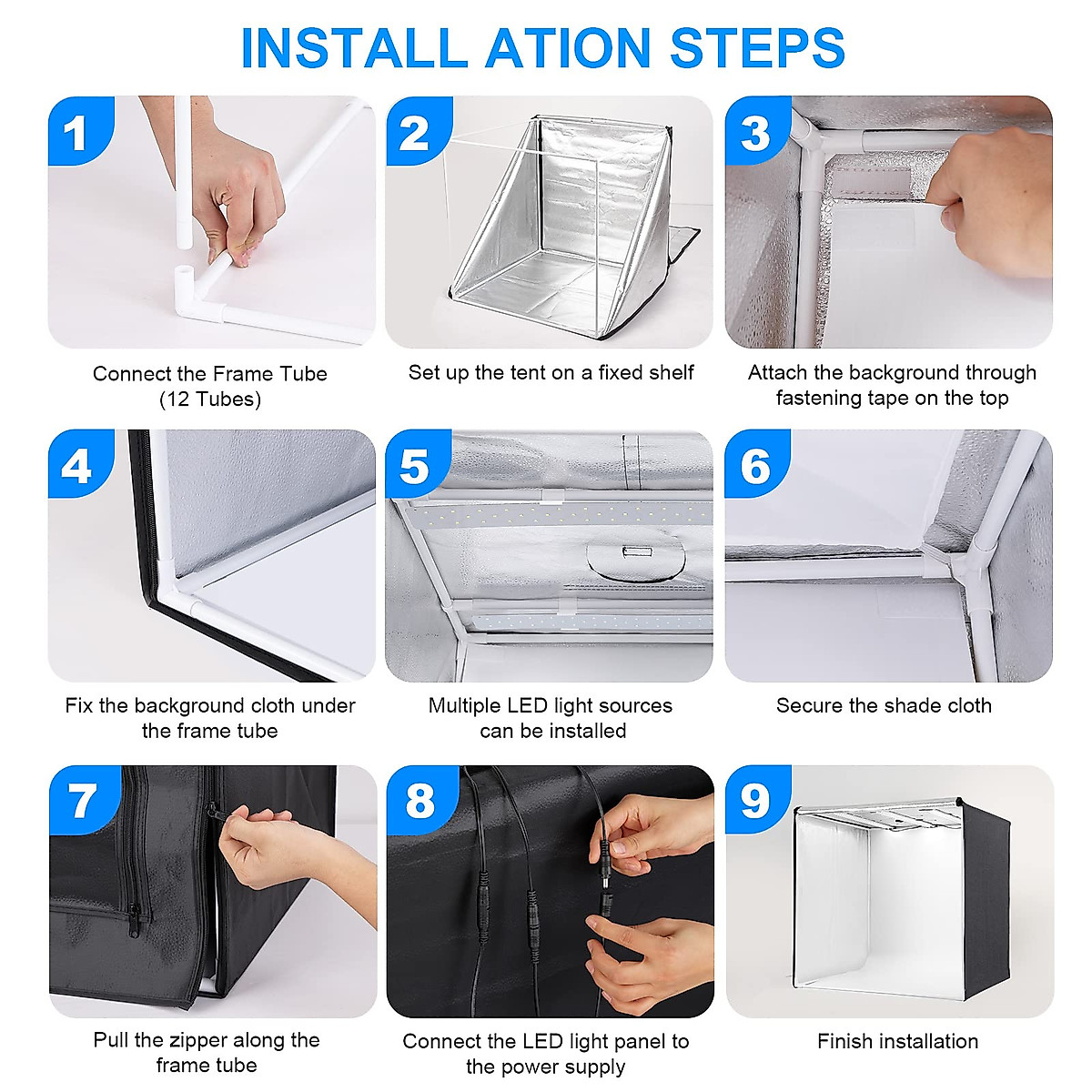 ZKEEZM Photo Studio Light Box Photography 32"x32" with 100 LED and 6 Colors Backdrops Photo Box with Lights, Foldable Picture Box for Product Photography with 6500K Brightness